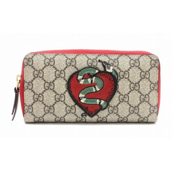Gucci | Bags | Gucci Gg Supreme Snake Embroidery Long Wallet Beige Red ...